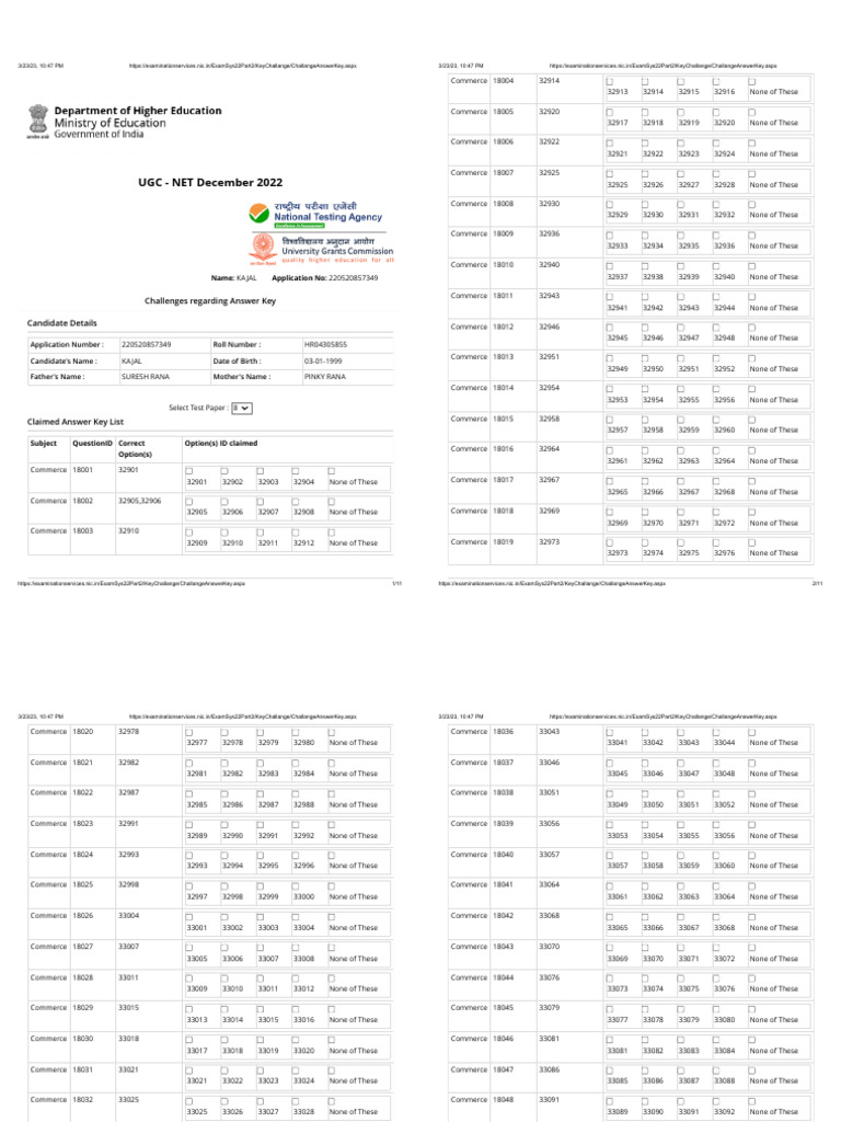 UGC NET December 2022 Answer Key Challenge | PDF