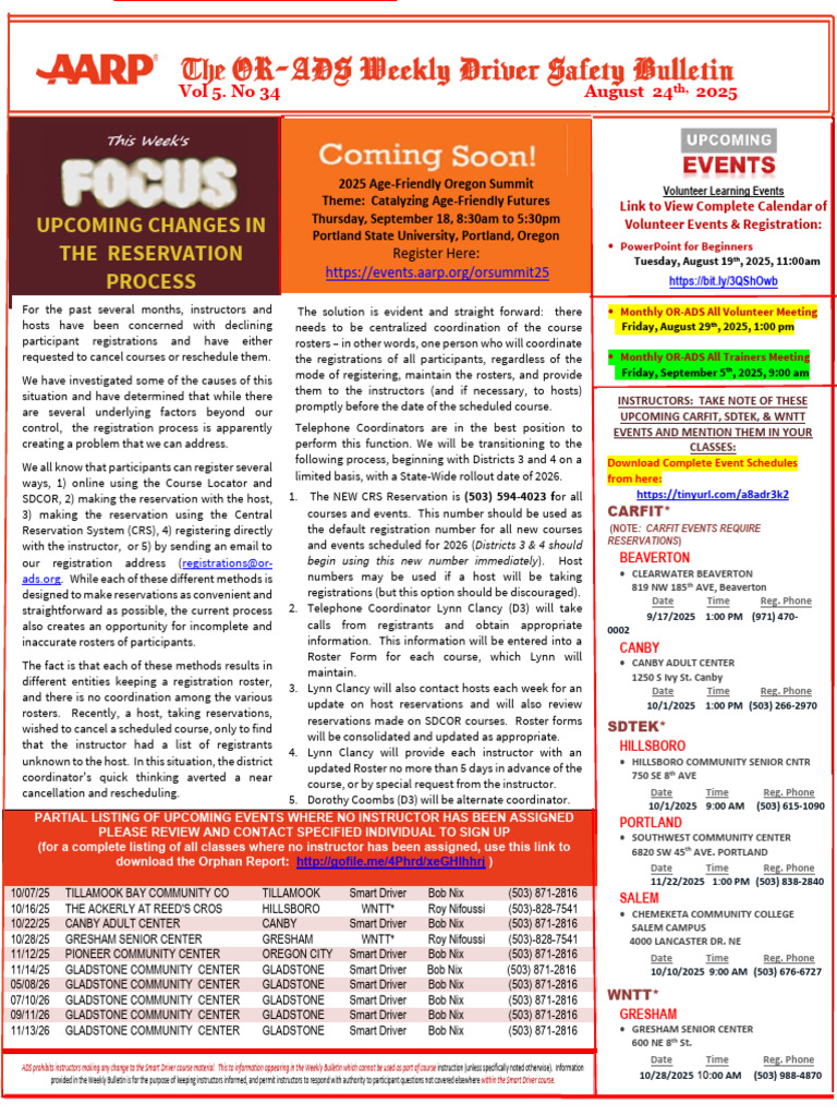 OR-ADS Weekly Driver Safety Bulletin Vol 5 No 34 - This Week's Focus ...