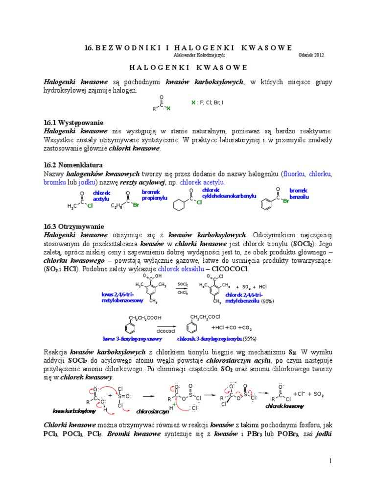 Bezwodniki I Halogenki Kwasowe' | PDF