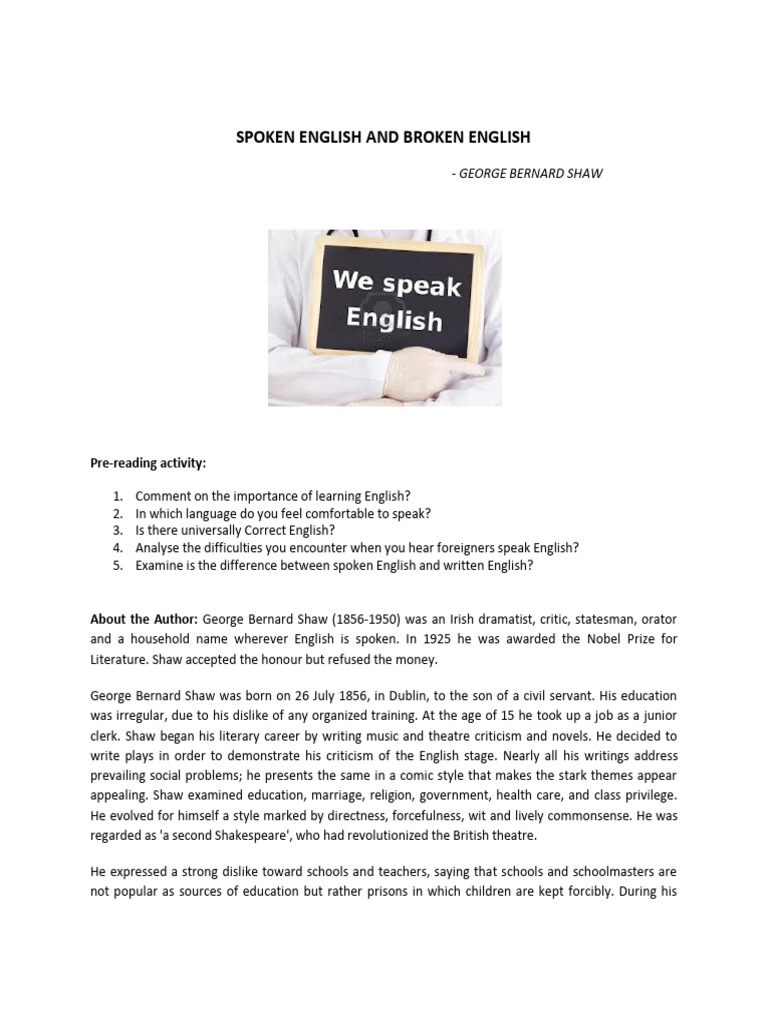 Shaw on Spoken vs. Broken English | PDF | English Language | George ...