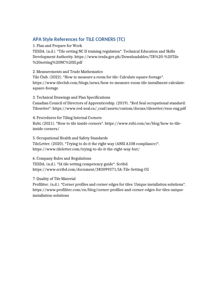 APA Tile Corners References | PDF