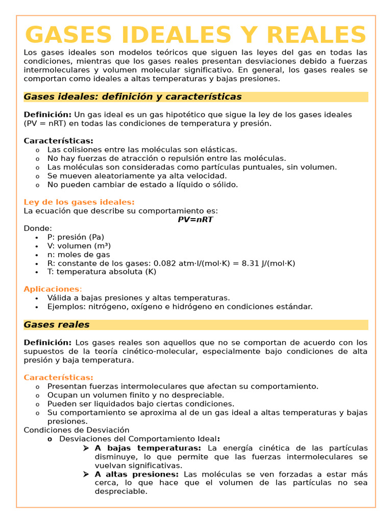 Gases Ideales vs. Reales: Características y Leyes | PDF | Gases | Física