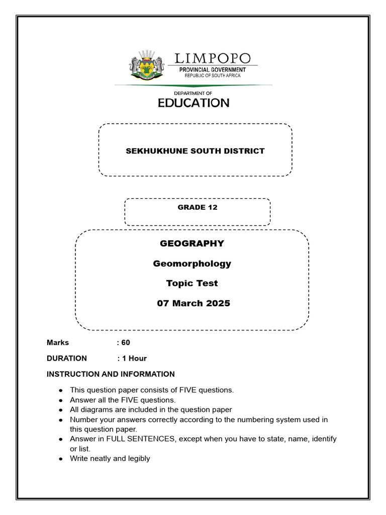 Geog GR 12 Geomorphology Week 7-8 Topic Test | PDF | Bodies Of Water ...