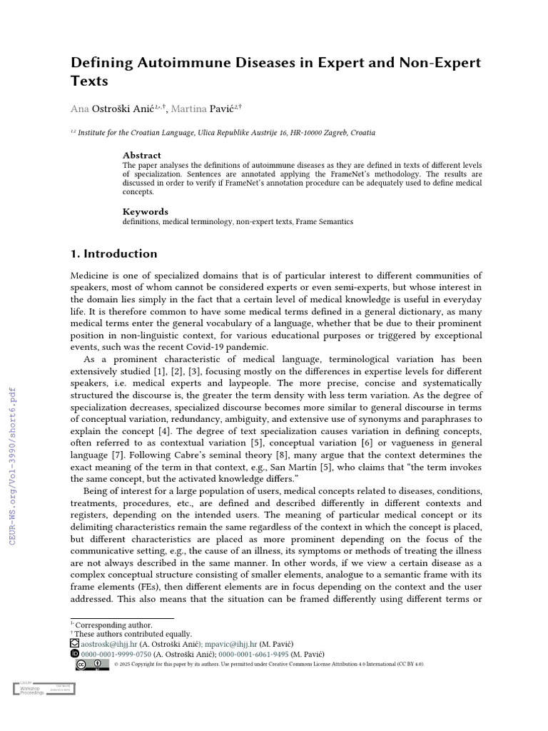 Defining Autoimmune Diseases in Expert and Non-Expert Texts | PDF ...