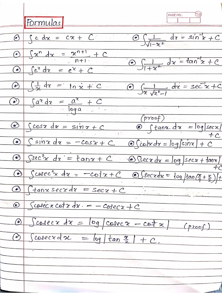 Integration Proofs Formulas | PDF