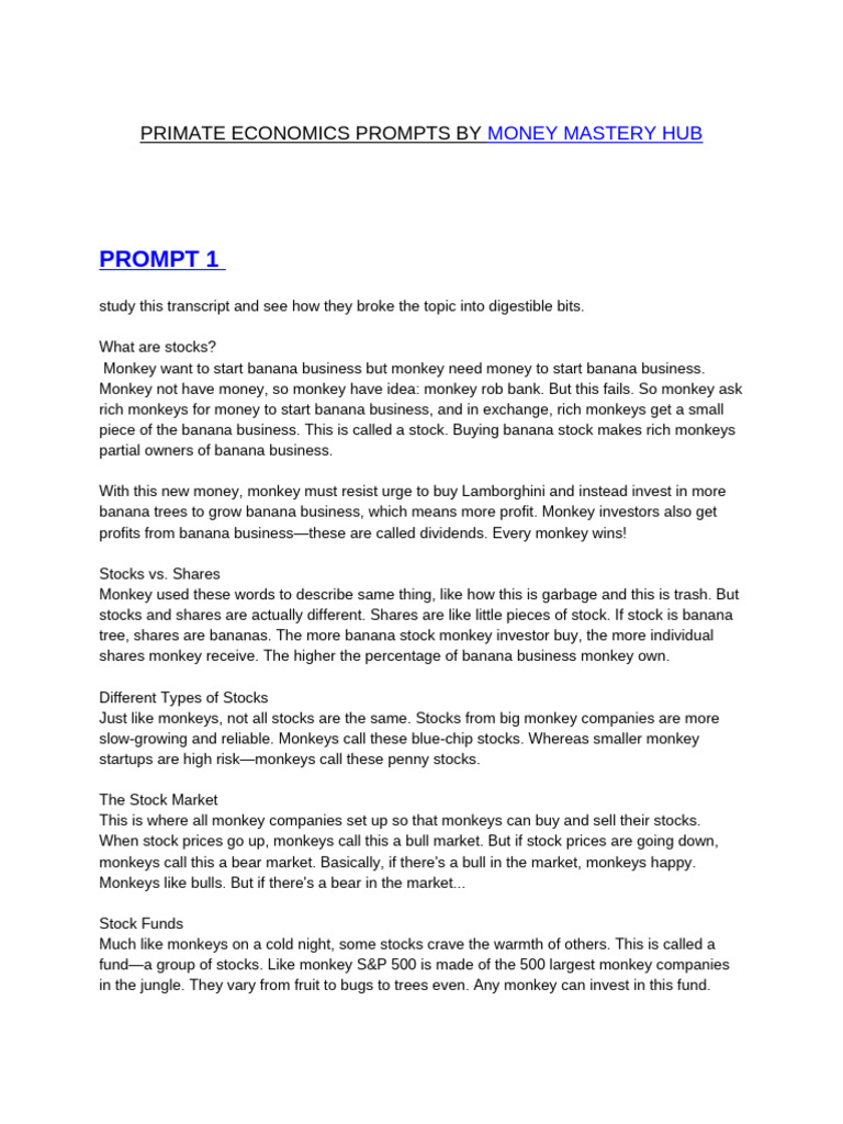Primate Economics: Monkey Business Basics | PDF | Stocks | Money