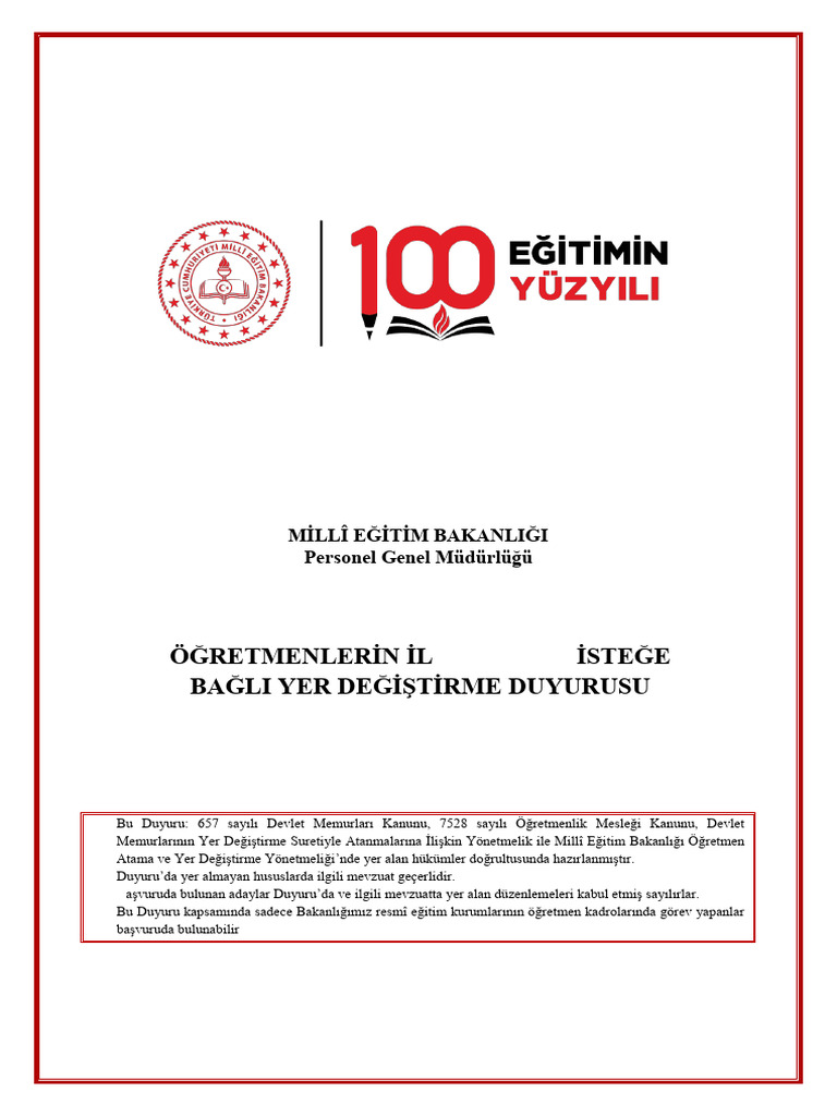 Iller Arasi Istege Bagli Yer Degistirme Duyurusu | PDF