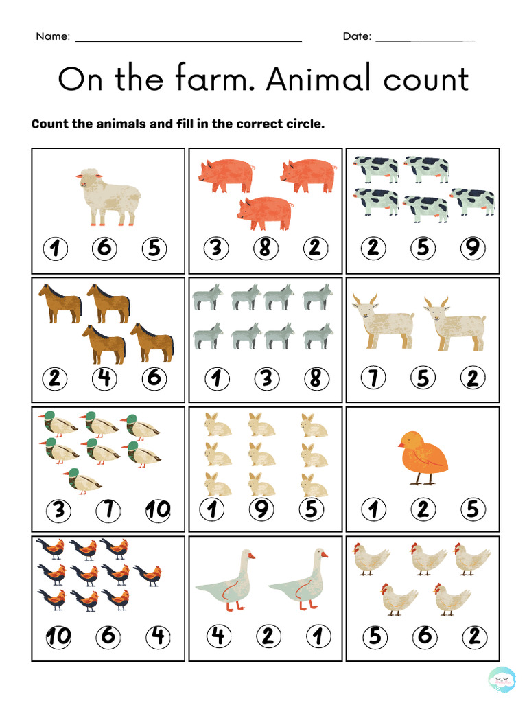 Farm Animal Counting Worksheet | PDF