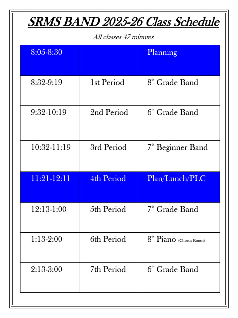 SRMS BAND 2025-26 Class Schedules | PDF