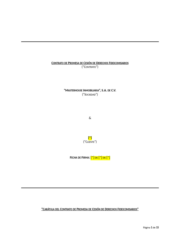 Contrato - Promesa - Cesión - Derechos - Fideicomisarios - CASABAMBA ...