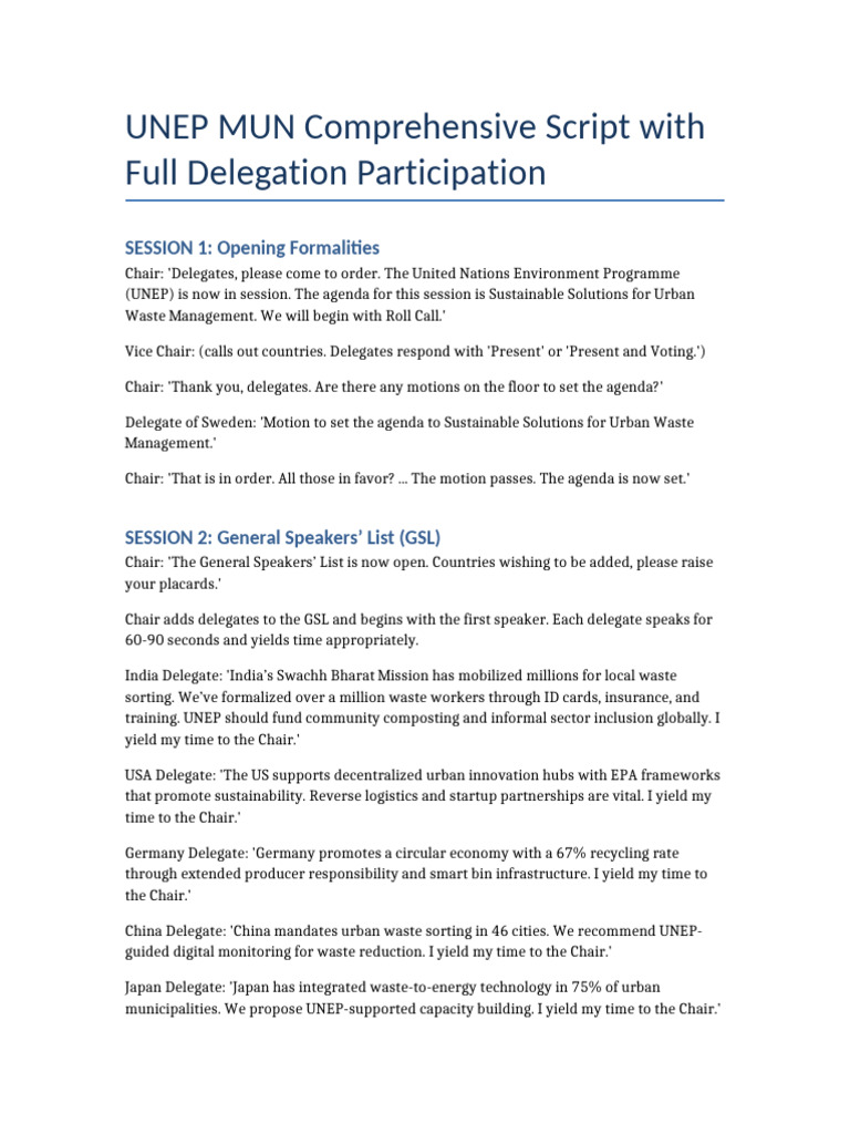 UNEP MUN: Urban Waste Solutions Session | PDF