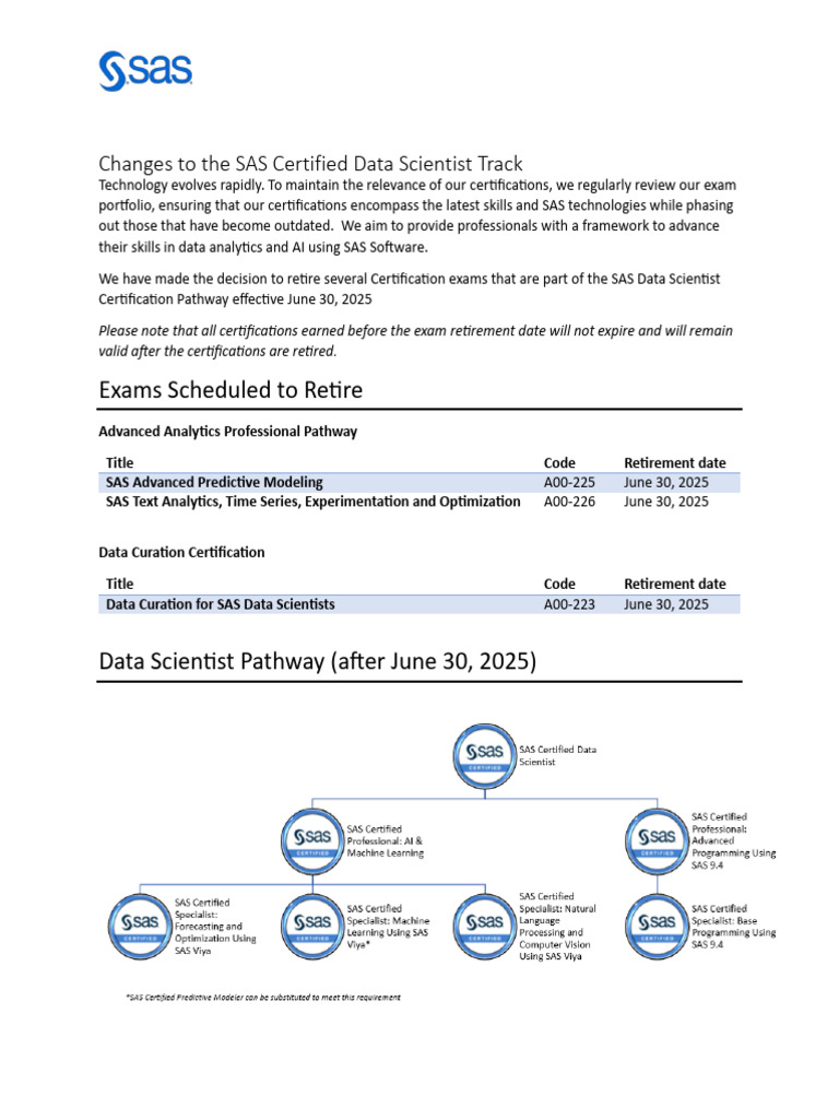 SAS Data Scientist Certifications Retiring | PDF