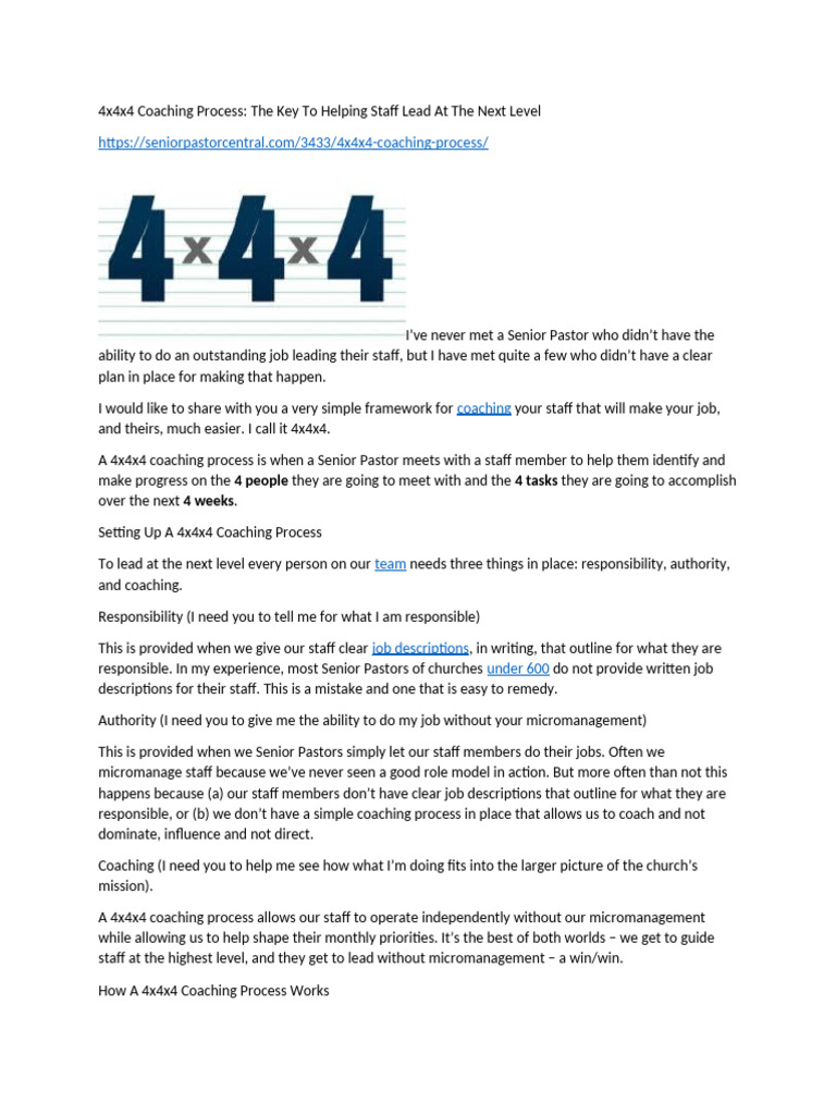 4x4 Coaching Process for Church Staff | PDF | Sermon
