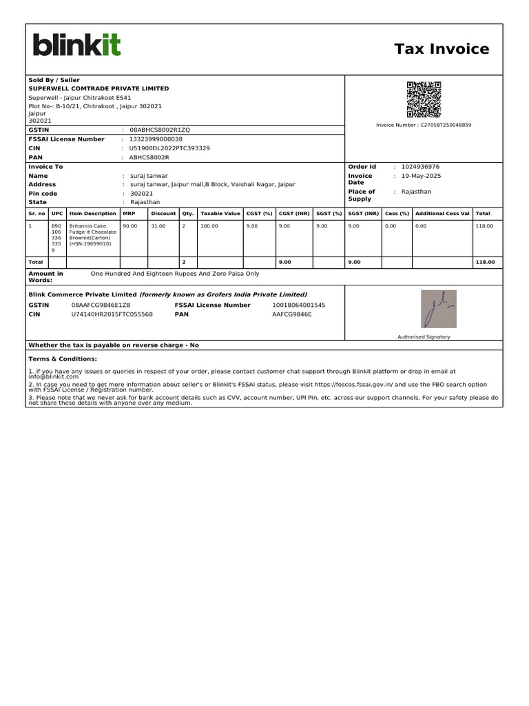 Tax Invoice for Suraj Tanwar - May 2025 | PDF | Invoice | Economy Of India