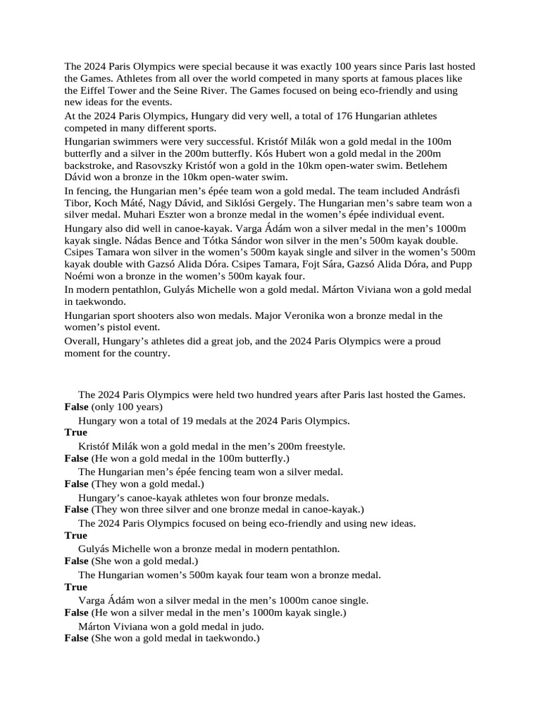 Hungary's Success at 2024 Olympics | PDF | Summer Olympic Sports ...