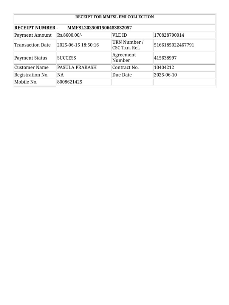 MMFSL EMI Payment Receipt - June 2025 | PDF