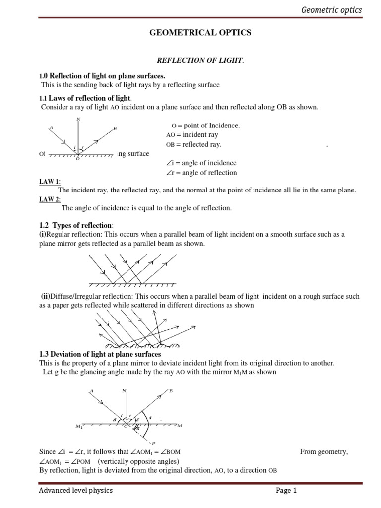 Geometrical Optics New1 | PDF | Mirror | Reflection (Physics)