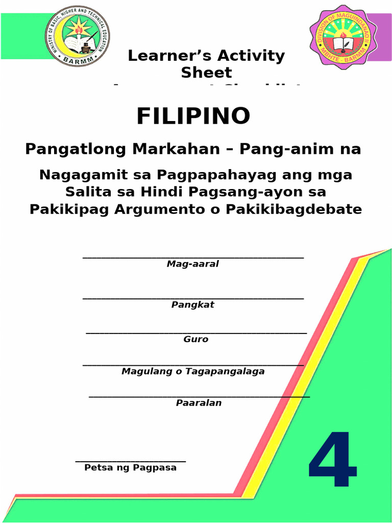 Filipino: Learner's Activity Sheet Assessment Checklist | PDF