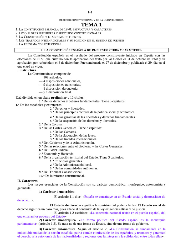 Constitución Española de 1978: Estructura y Valores | PDF | Tratado ...