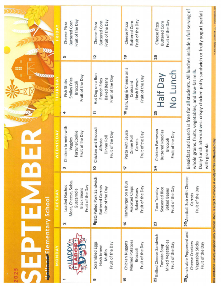 September Lunch Menu | PDF