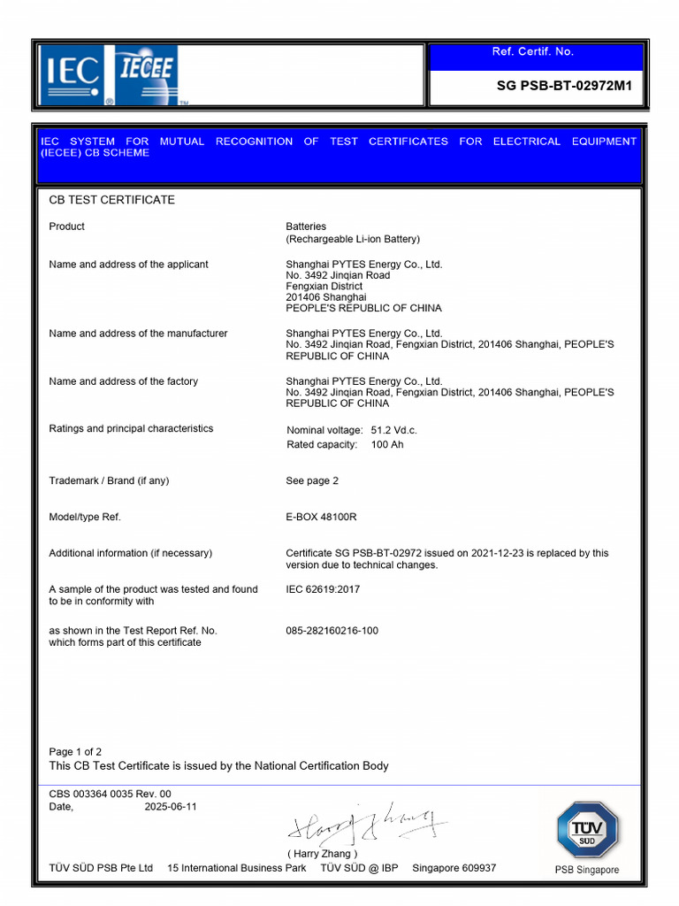 CB Test Certificate for Li-ion Battery | PDF | Electric Power | Electricity