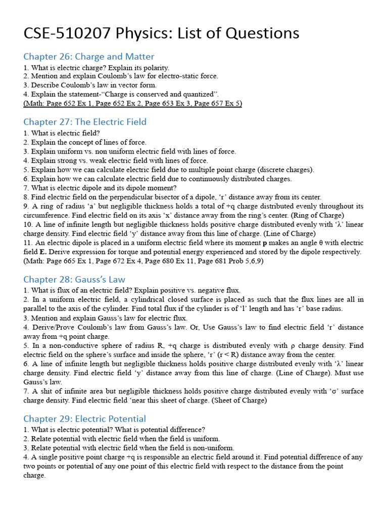 Physics List of Questions Chapter 26-37 | PDF | Capacitor | Magnetic Field