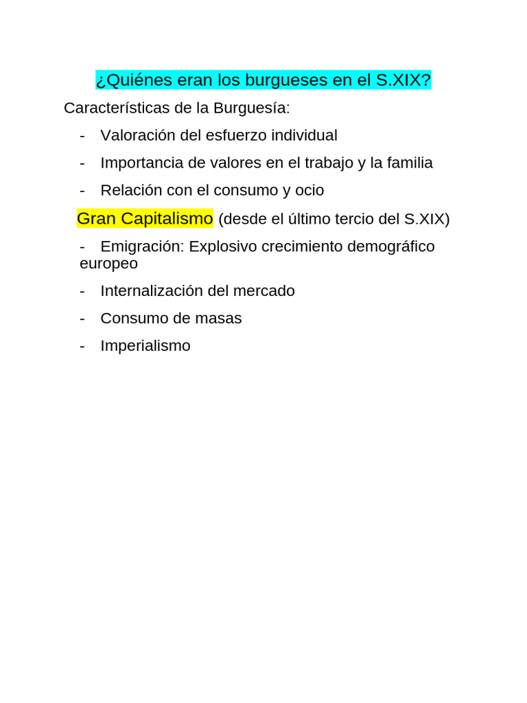 ¿Quiénes Eran Los Burgueses en El S.xix | PDF