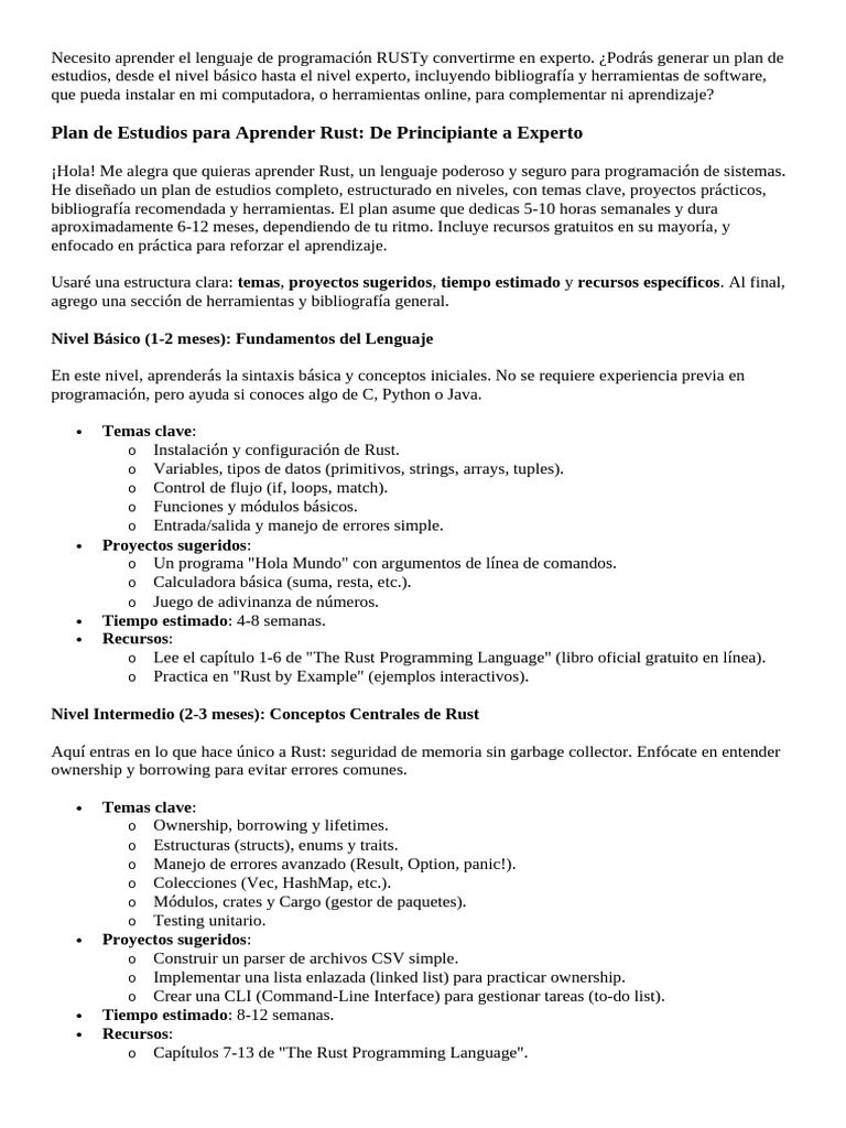 Plan de Estudios para Aprender Rust | PDF | Programación de ...