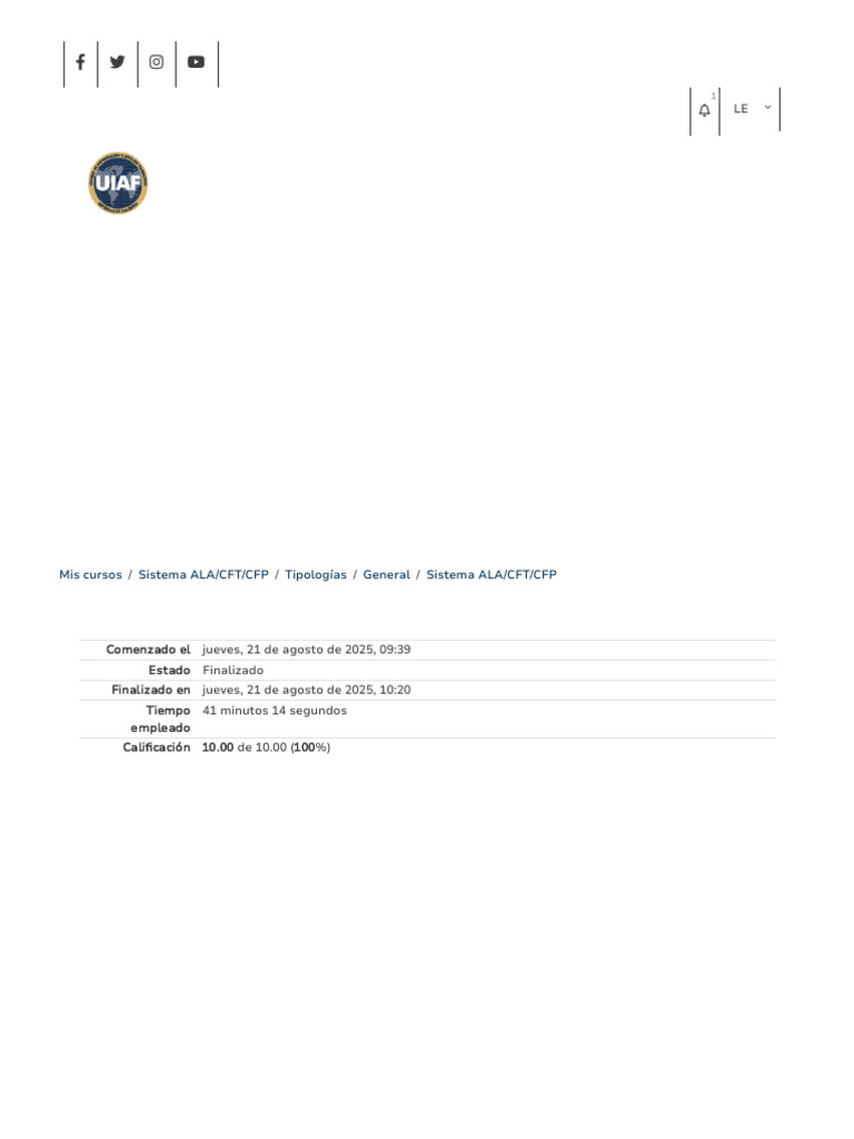 Examen Final-Sistema ALA - CFT - CFP - Revisión Del Intento - UIAF COLOMBIA-10-10 | PDF