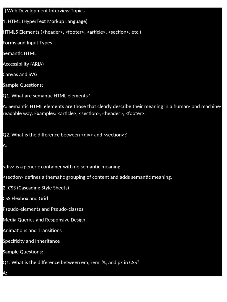 Web Development Interview Topics | PDF | Html | Java Script