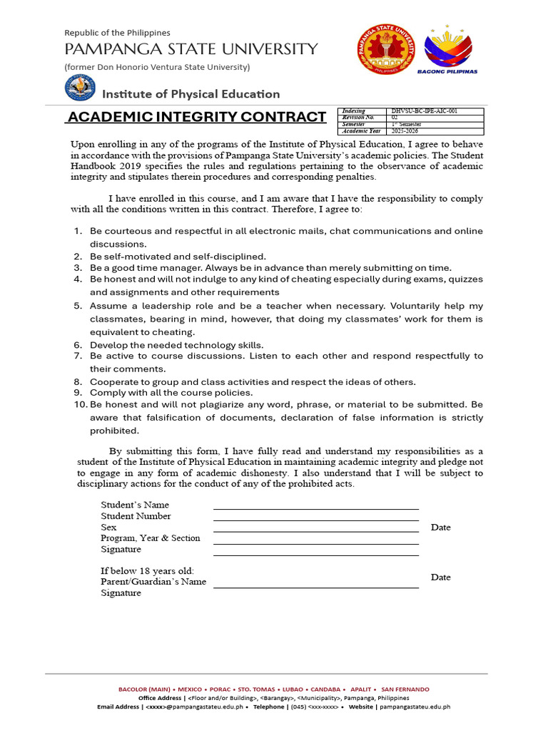 Academic Integrity Contract Agreement | PDF | Academic Integrity ...