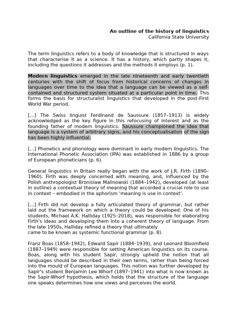 History of Linguistics Overview | PDF | Linguistics | Syntax