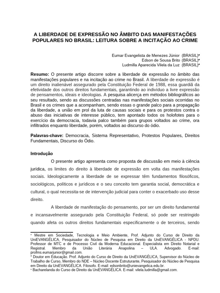 Liberdade de Expressão e Manifestações no Brasil | PDF | Liberdade de ...