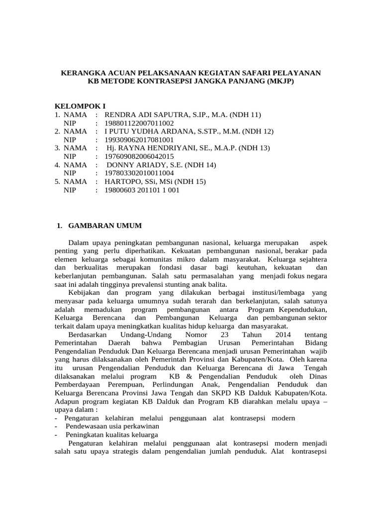 Kerangka Acuan Pelaksanaan Kegiatan Safari Pelayanan KB Metode ...