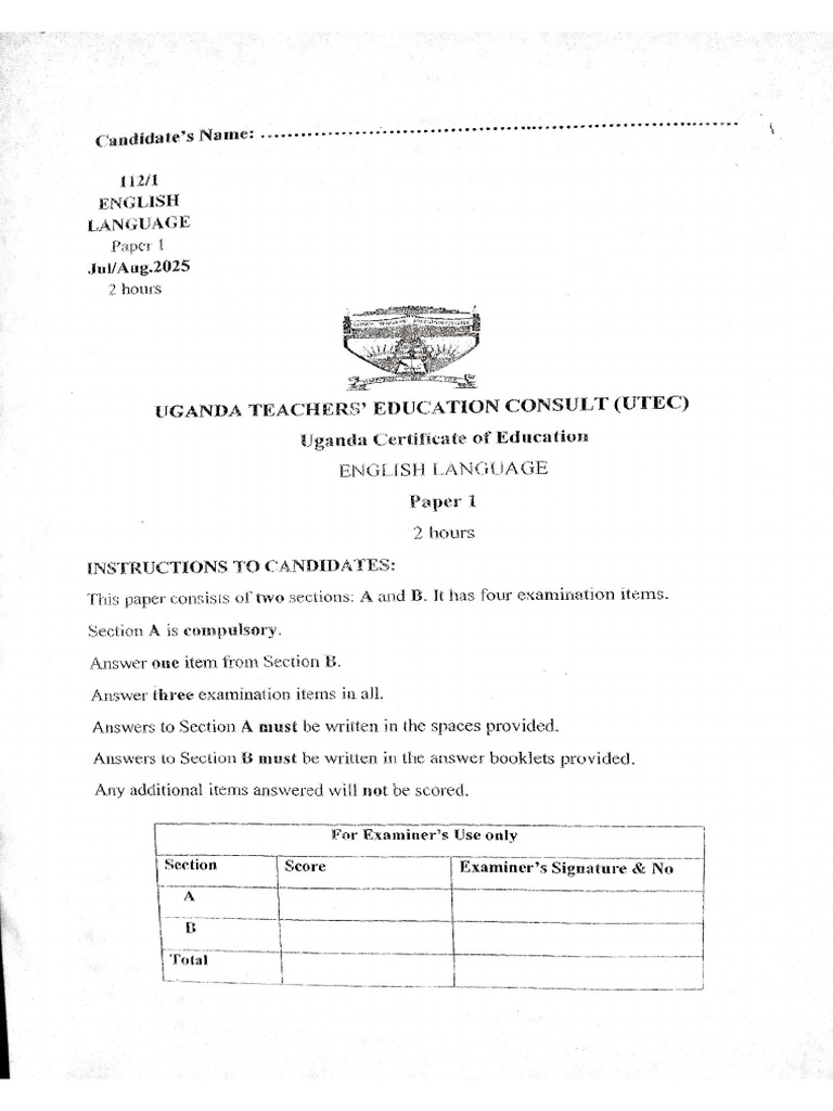 S.4 English UTEC Mocks 2025 | PDF