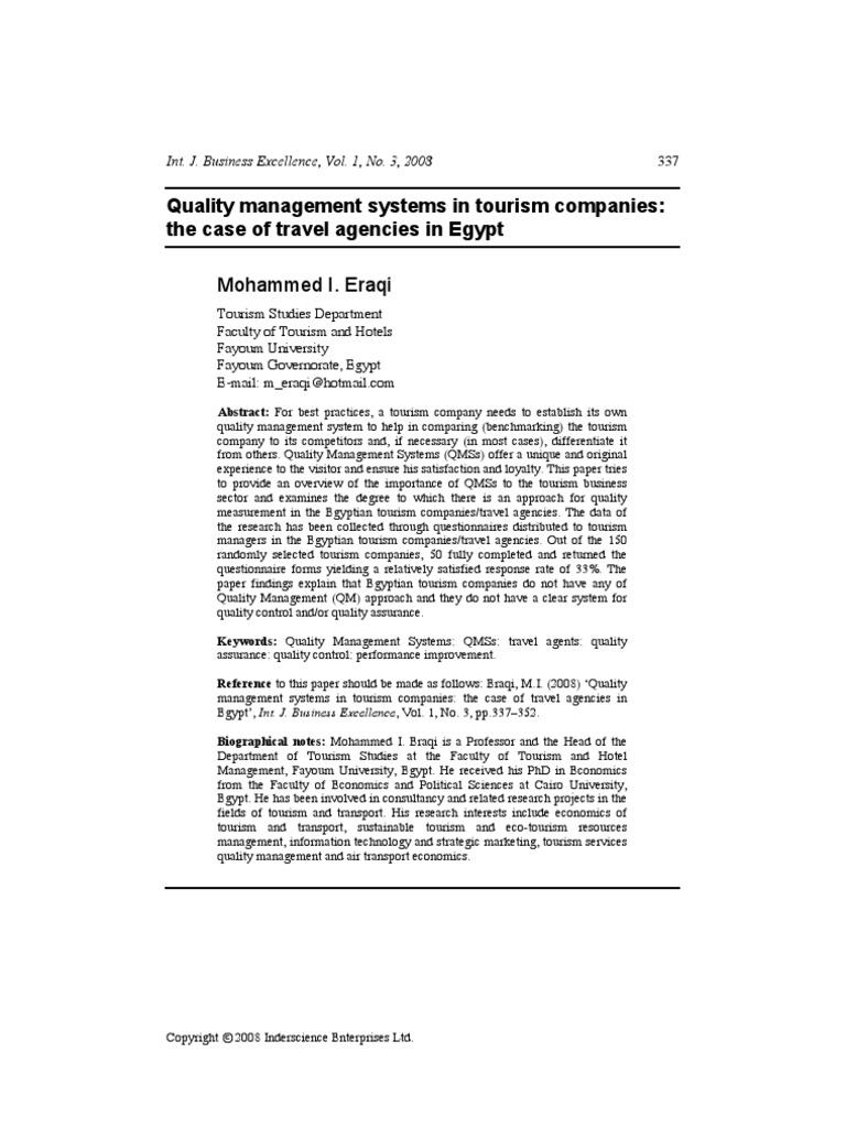 Quality Management Systems in Tourism Companies: The Case of Travel ...