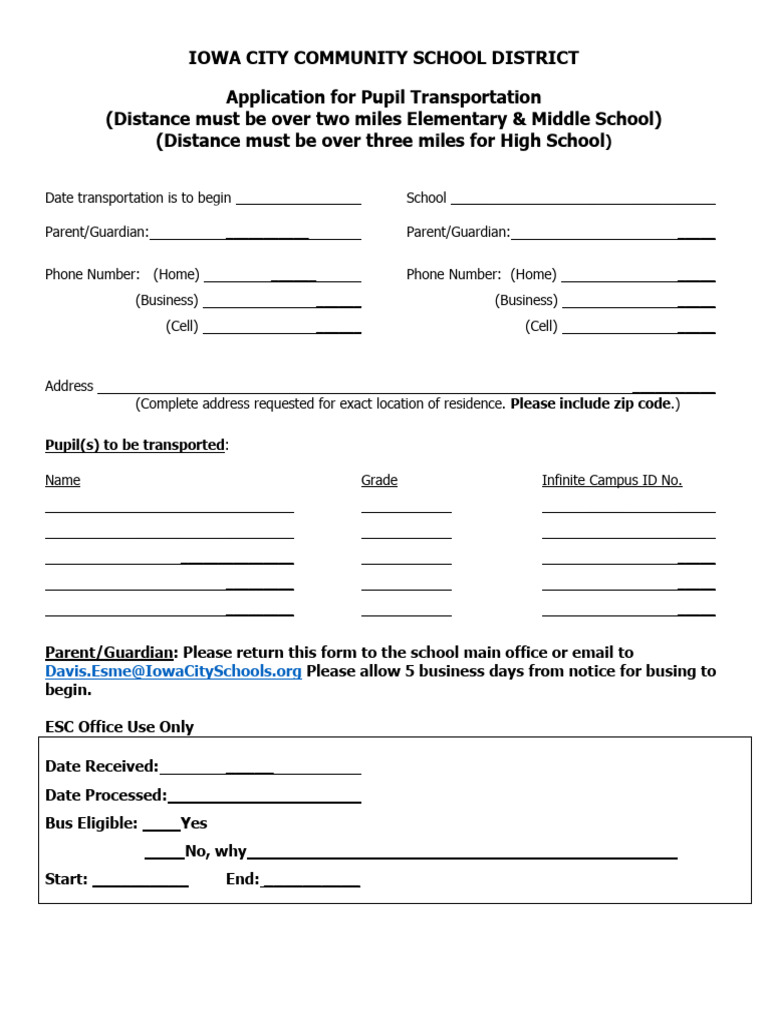 Application For Pupil Transportation | PDF