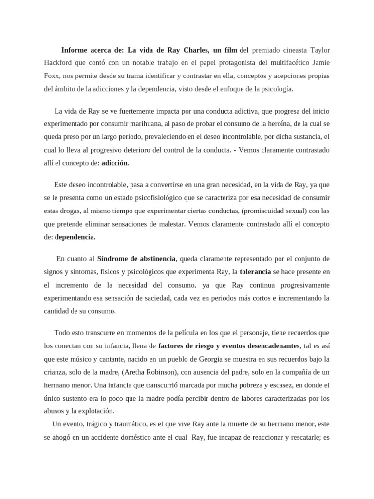 La Vida de Ray Charles | PDF | La dependencia de sustancias