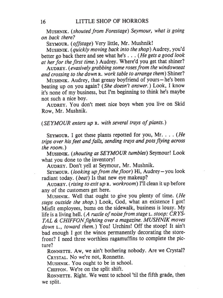 Little Shop Skid Row Script | PDF