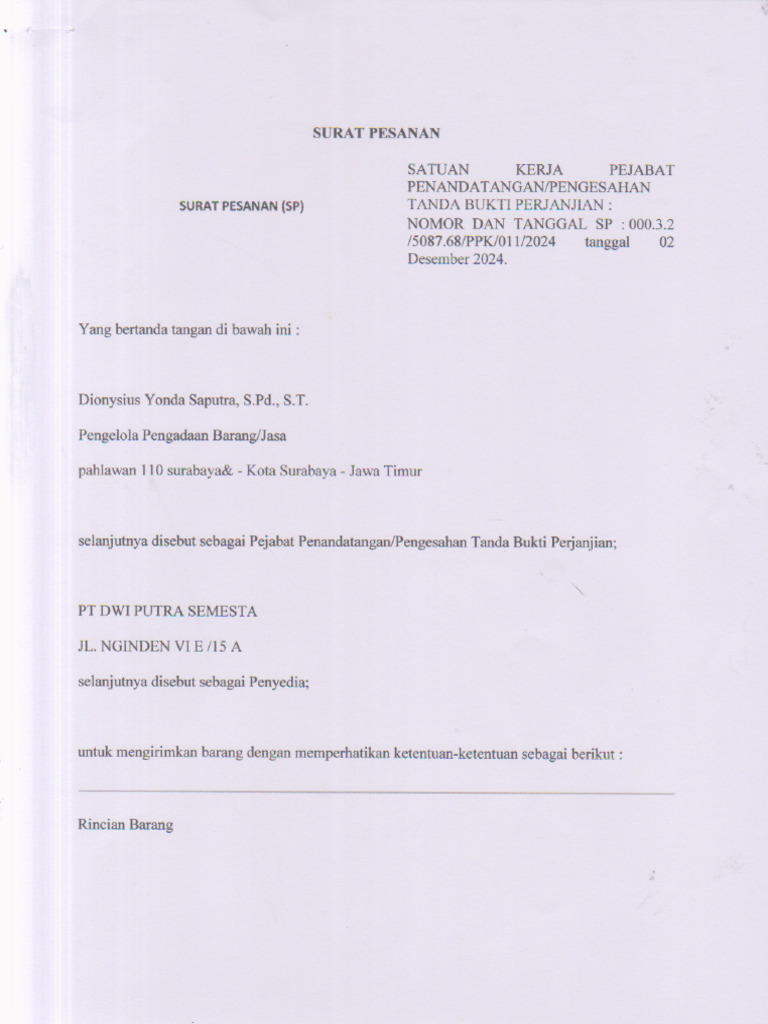 Surat Pesanan Scan PDF No 68 2024 Biro 1 | PDF