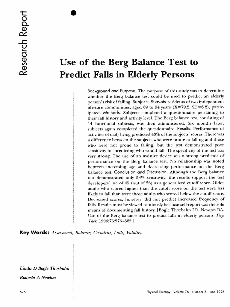 Predicting Fall Risk in the Elderly | PDF | Balance (Ability)