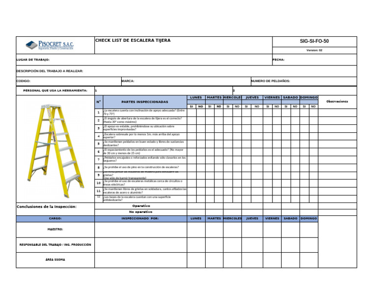 Sig-Si-Fo-50 - Check List de Escalera Tijeral | PDF | Escalera