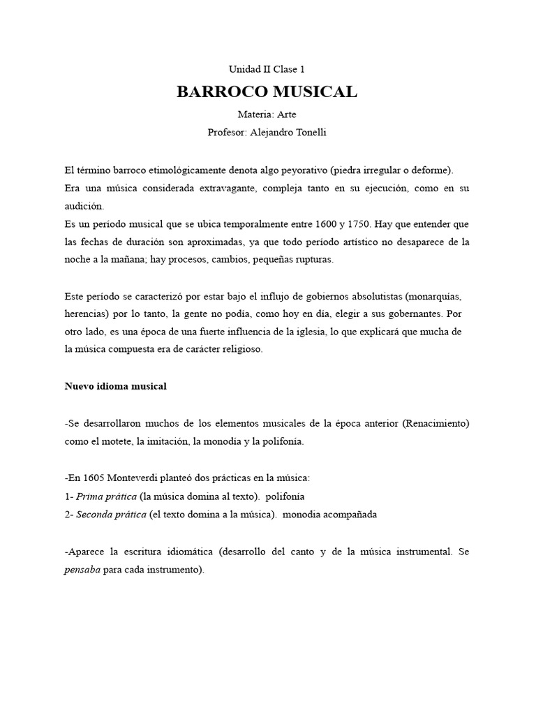 Características del Barroco Musical | PDF | Musica barroca ...