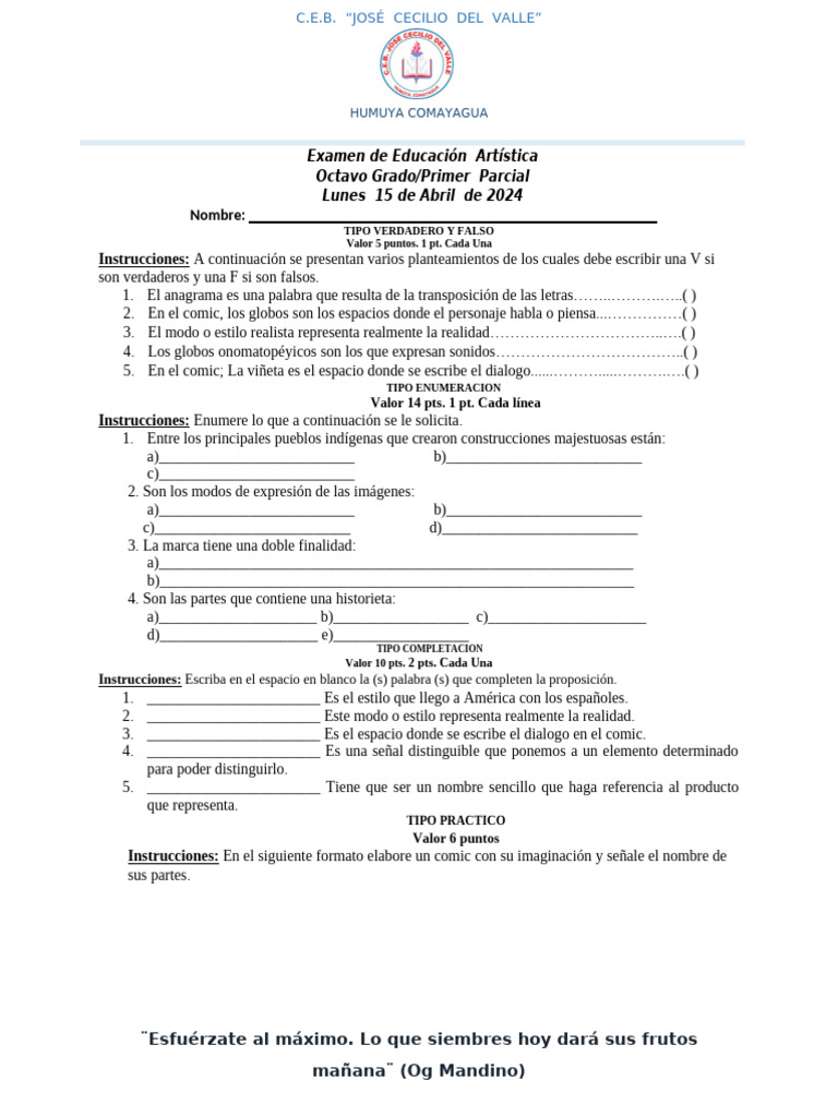 Examen de Artistica I Parcial 8vo | PDF | Cómics