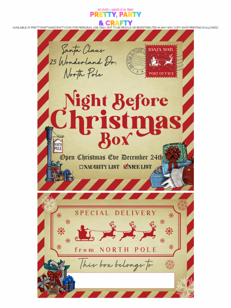 Free Christmas Eve Box Label 6x6 | PDF