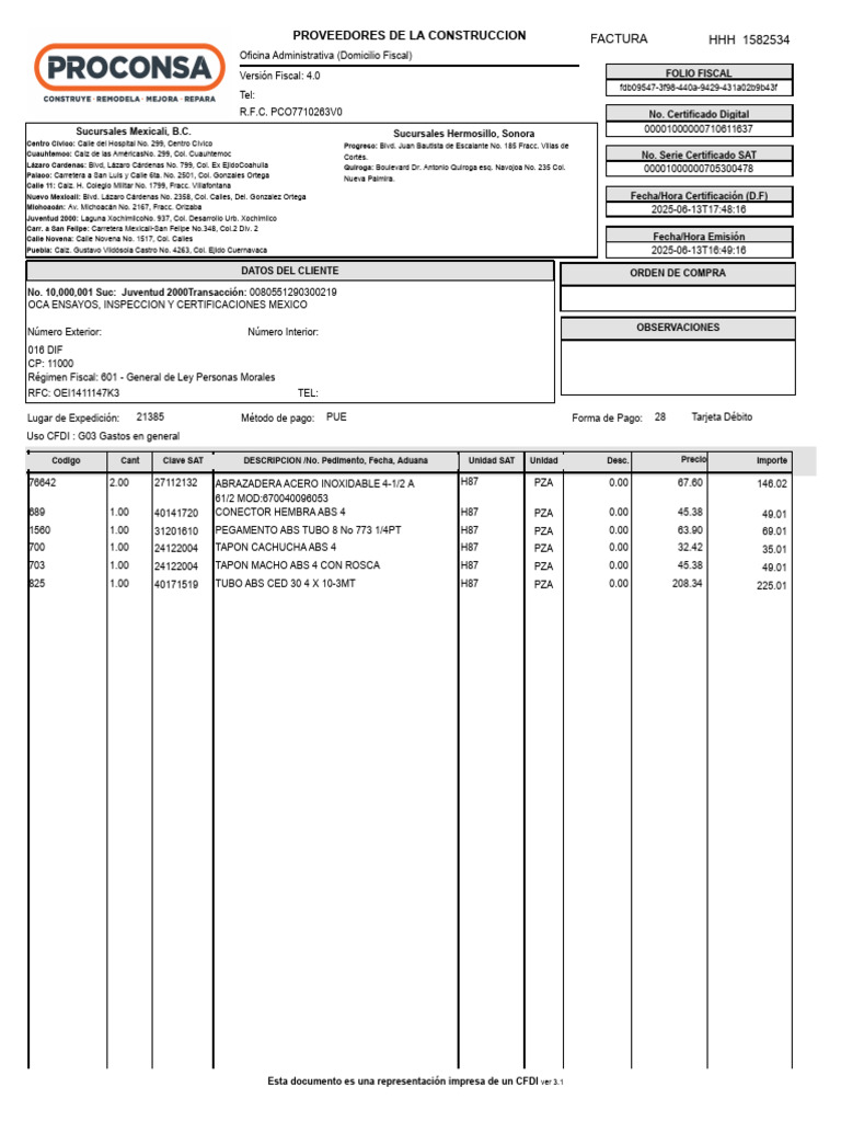 Factura Proconsa | PDF | Tecnología bancaria | Servicios financieros ...