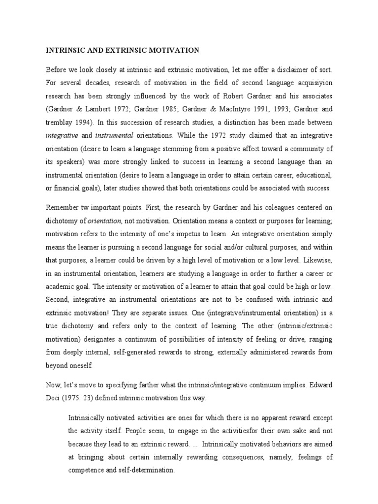 Intrinsic and Extrinsic Motivation | PDF | Motivation | Motivational