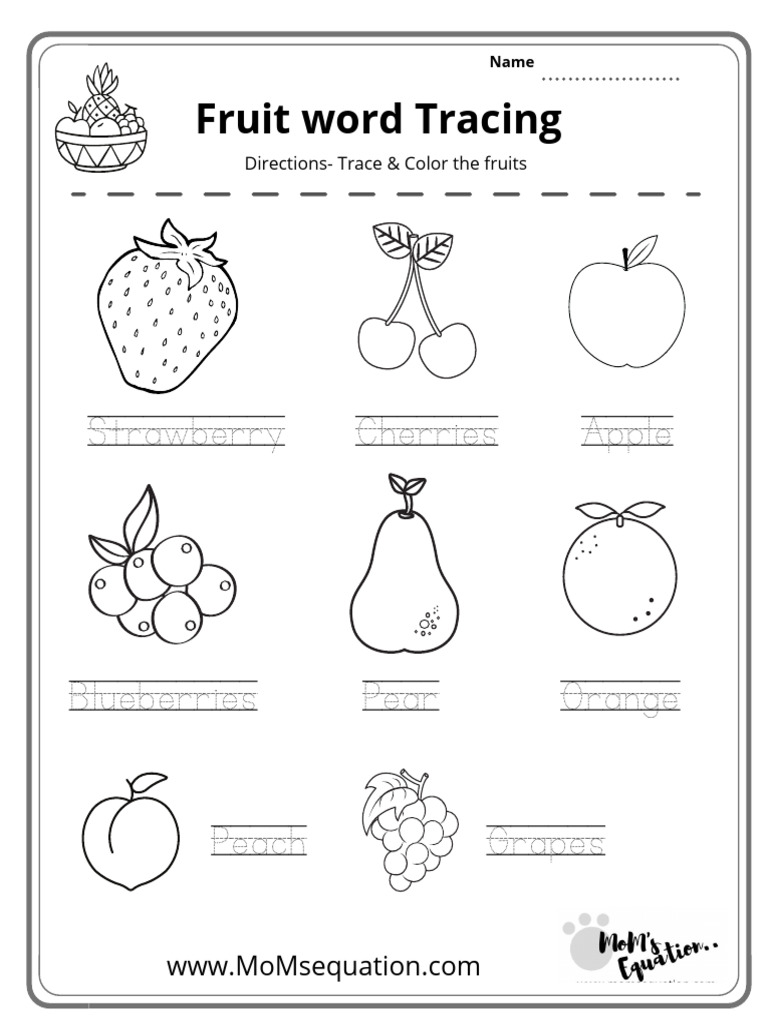 Fruit Tracing and Coloring Worksheets | PDF