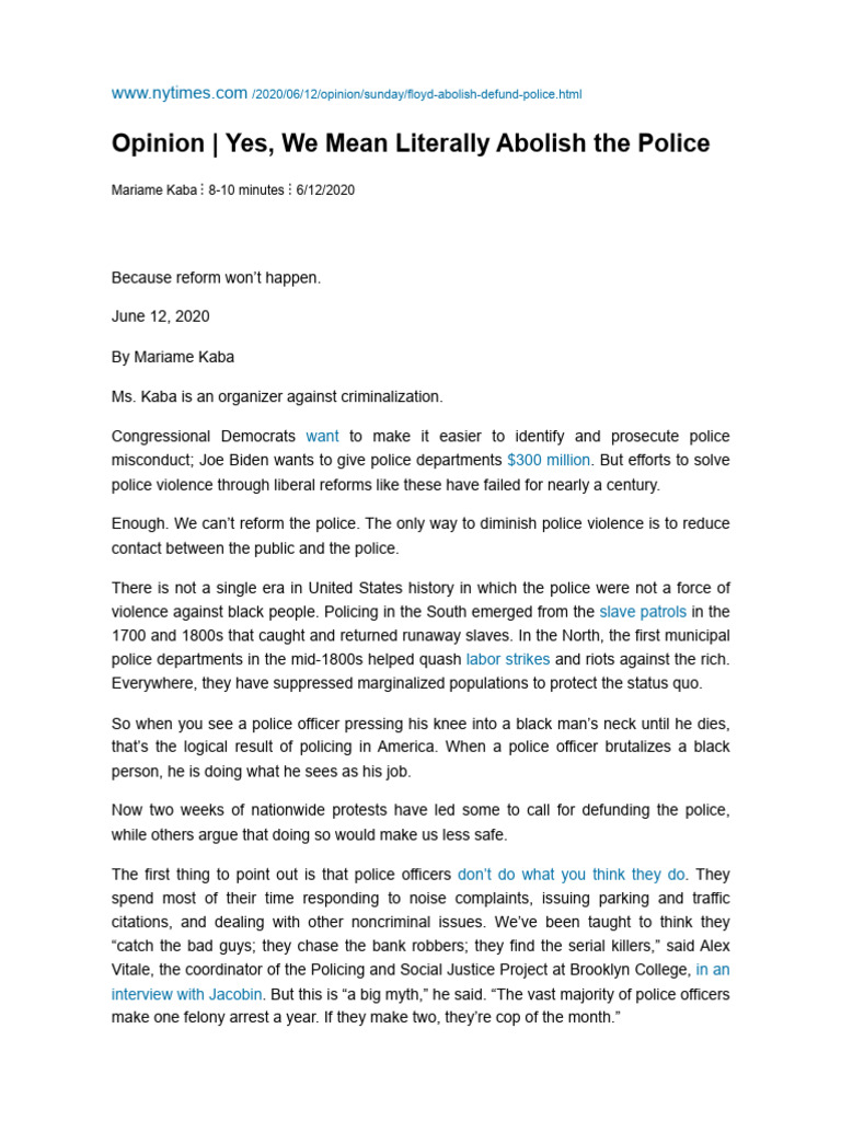 Kaba - Literally Abolish The Police | PDF | Police | Crime & Violence