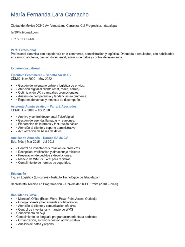 CV Resumido Maria Fernanda Lara Camacho | PDF